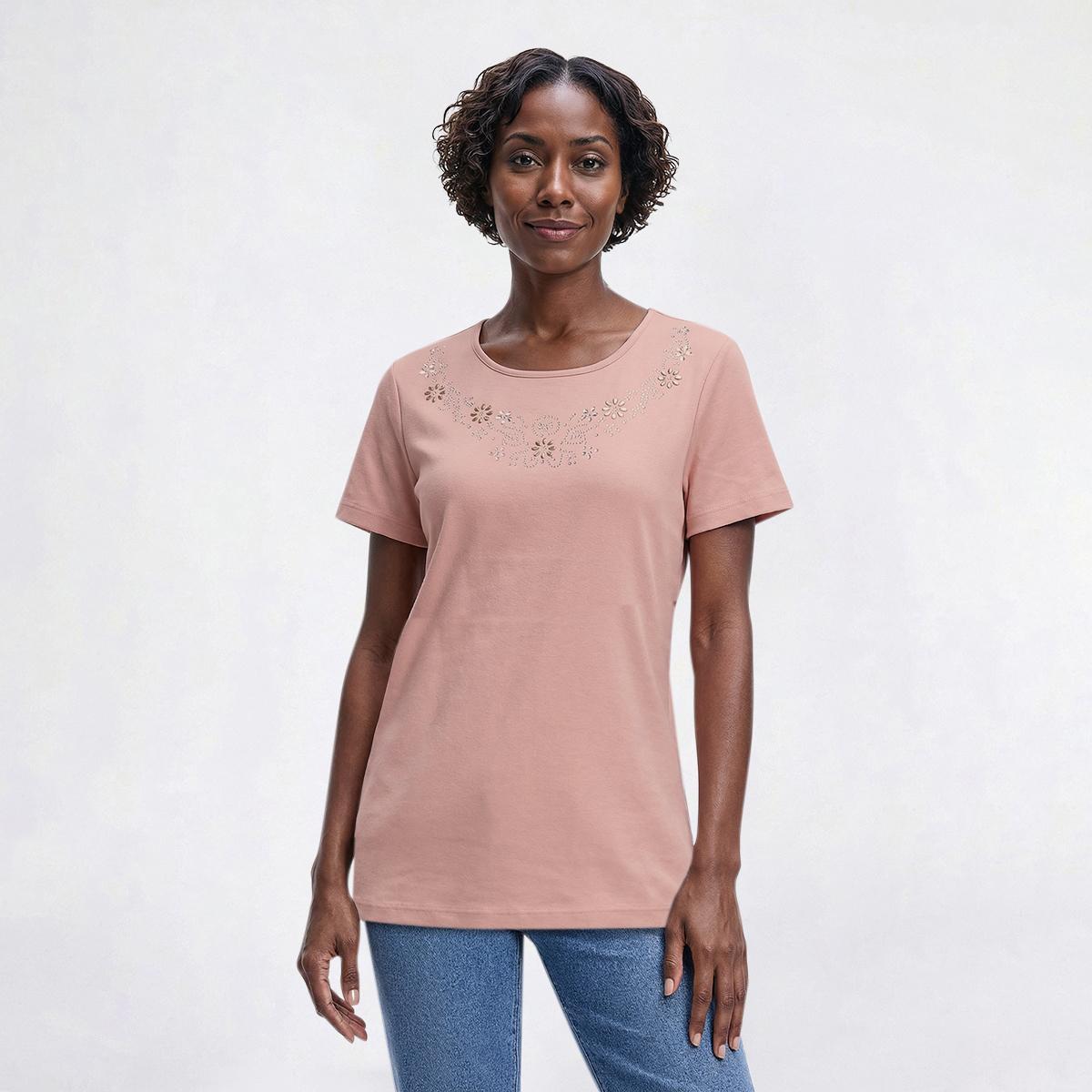 Click here for Petite Bonnie Evans Short Sleeve Floral Studs Bodi... prices